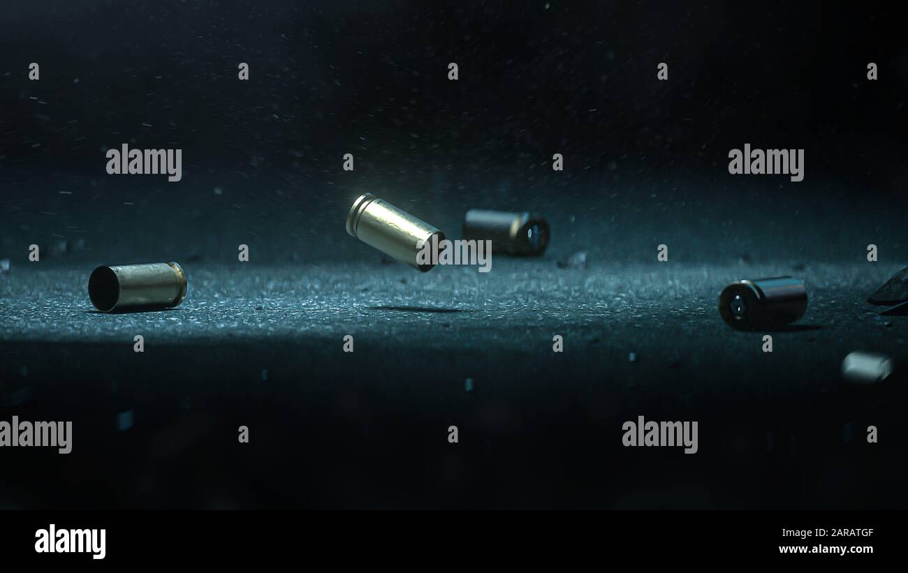 Bullet shells ground. Cases of bullets lying on the floor of asphalt ...