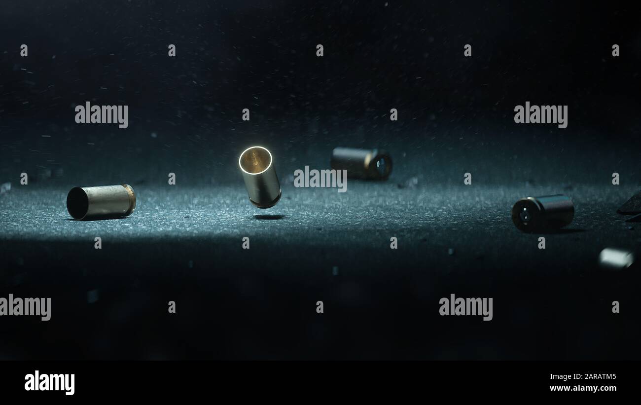 Bullet shells ground. Cases of bullets lying on the floor of asphalt ...