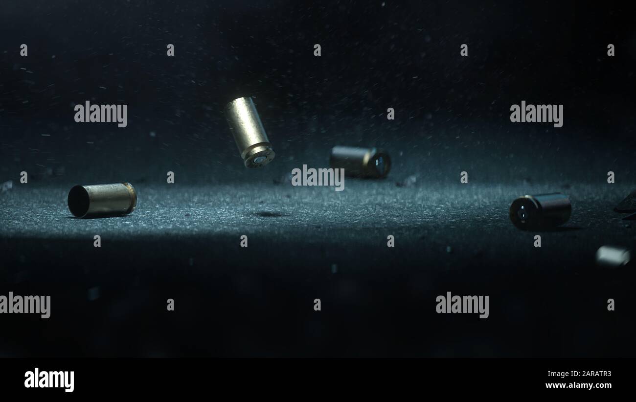 Bullet shells ground. Cases of bullets lying on the floor of asphalt ...