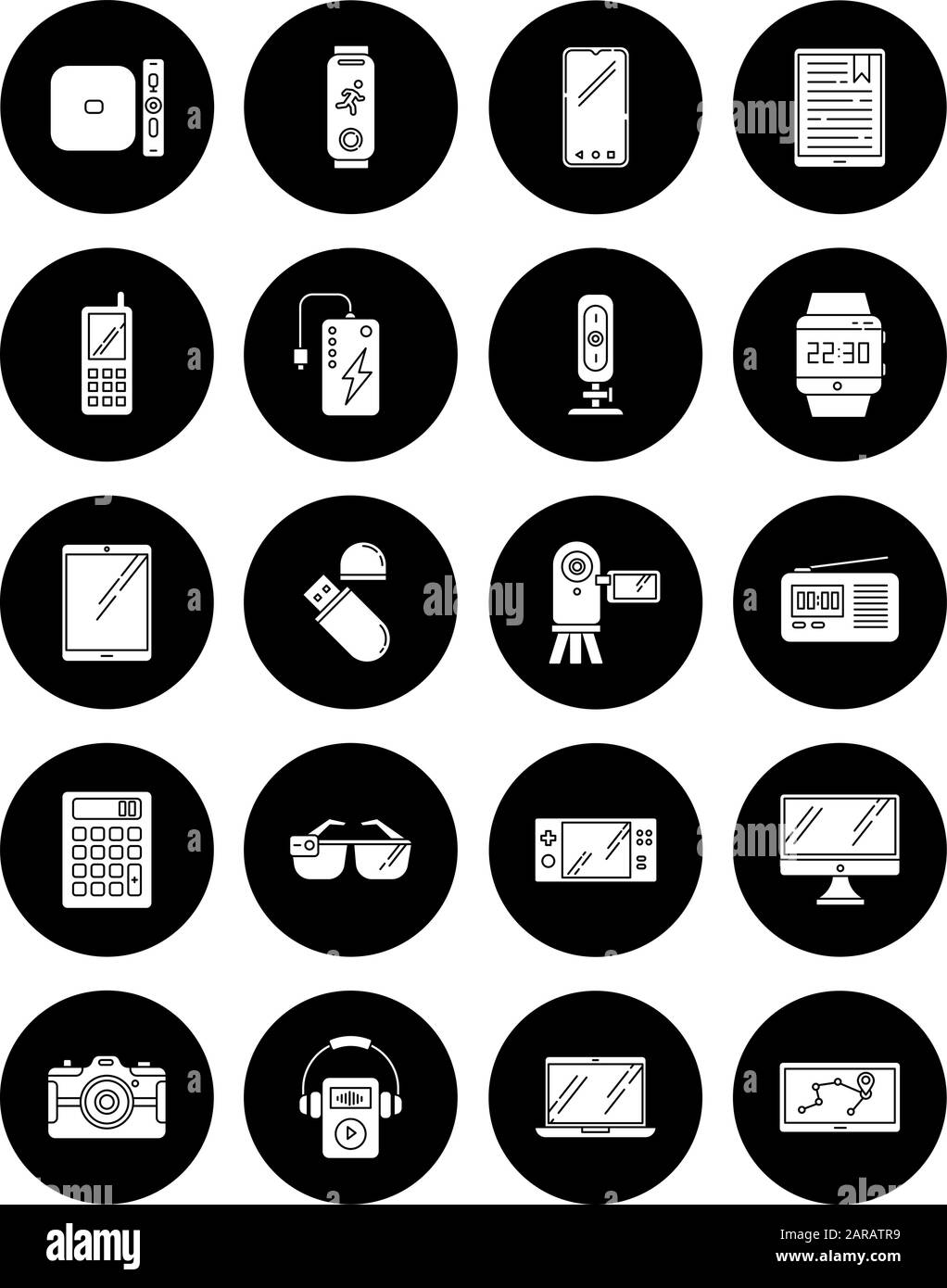 Mobile devices glyph icons set. Handheld small electronic gadgets ...