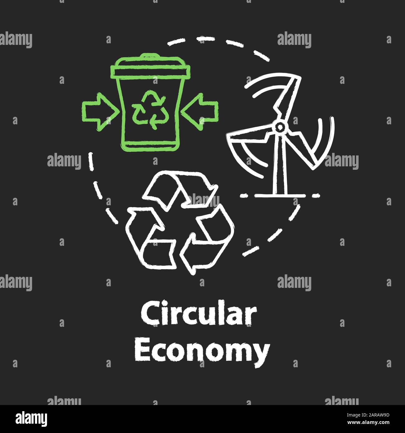 Circular economy chalk RGB color concept icon. Infinite industrial loop ...