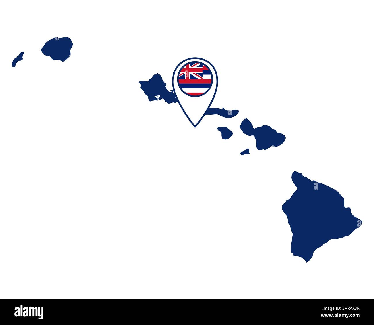 Flag of Hawaii in location pin and map Stock Photo - Alamy