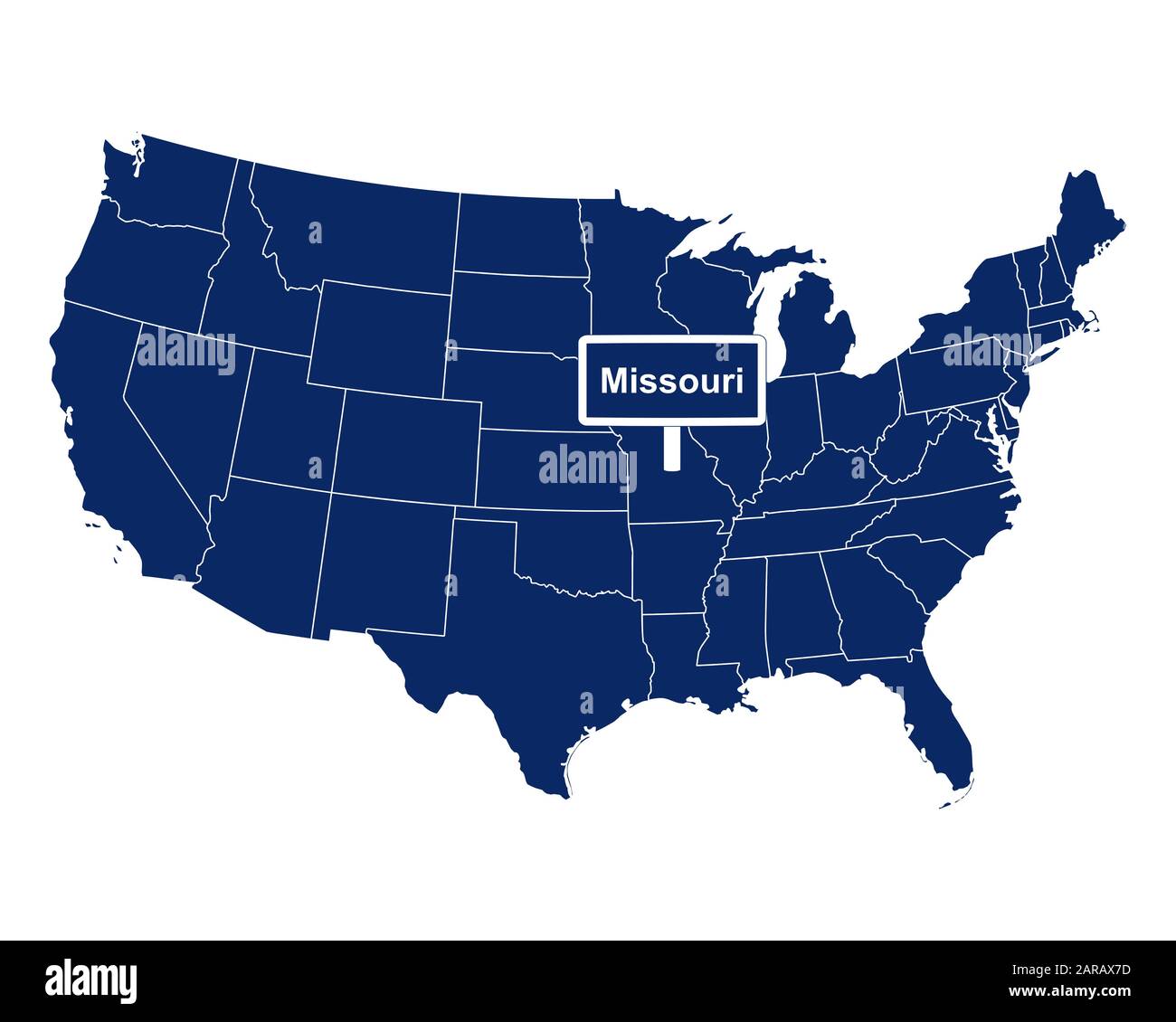 The state of Missouri with road sign Stock Photo - Alamy