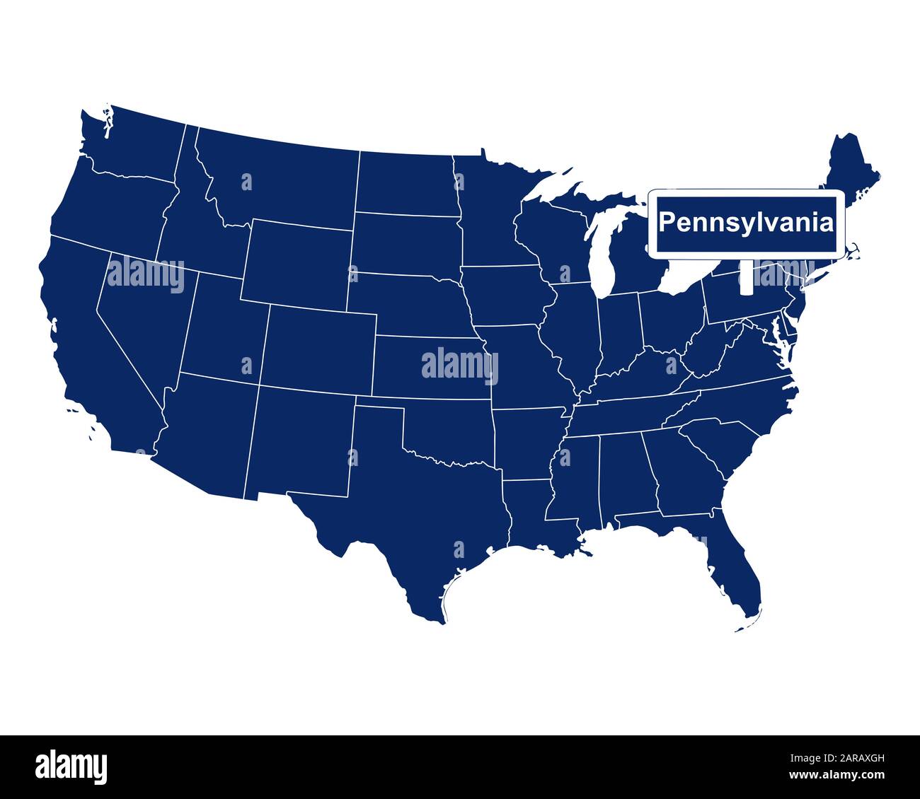 The state of Pennsylvania with road sign Stock Photo - Alamy