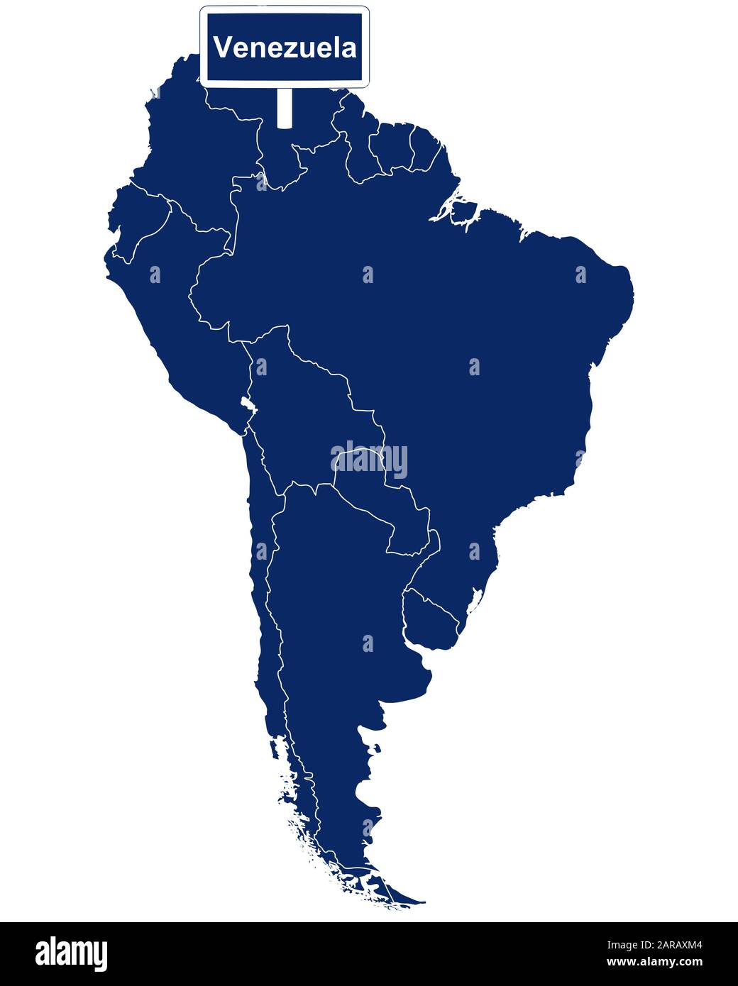 Venezuela with map of South America and road sign Stock Photo - Alamy