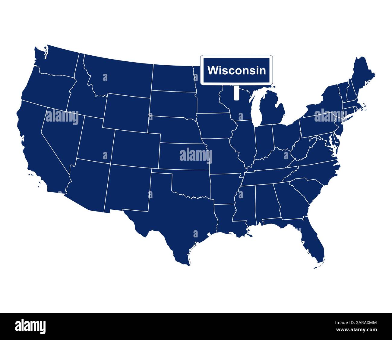 The state of Wisconsin with road sign Stock Photo - Alamy