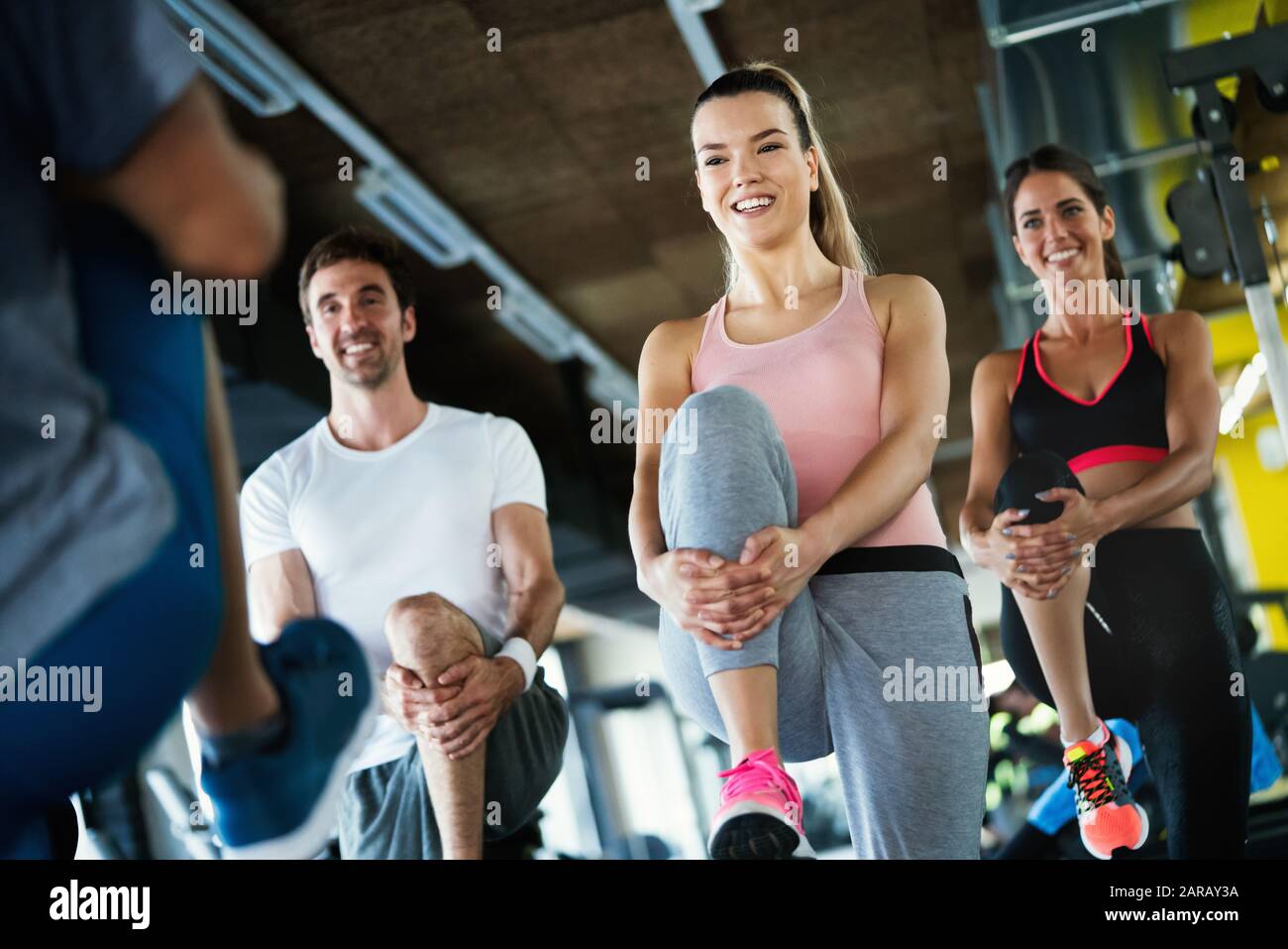 Team workout in gym to reach goals Stock Photo - Alamy