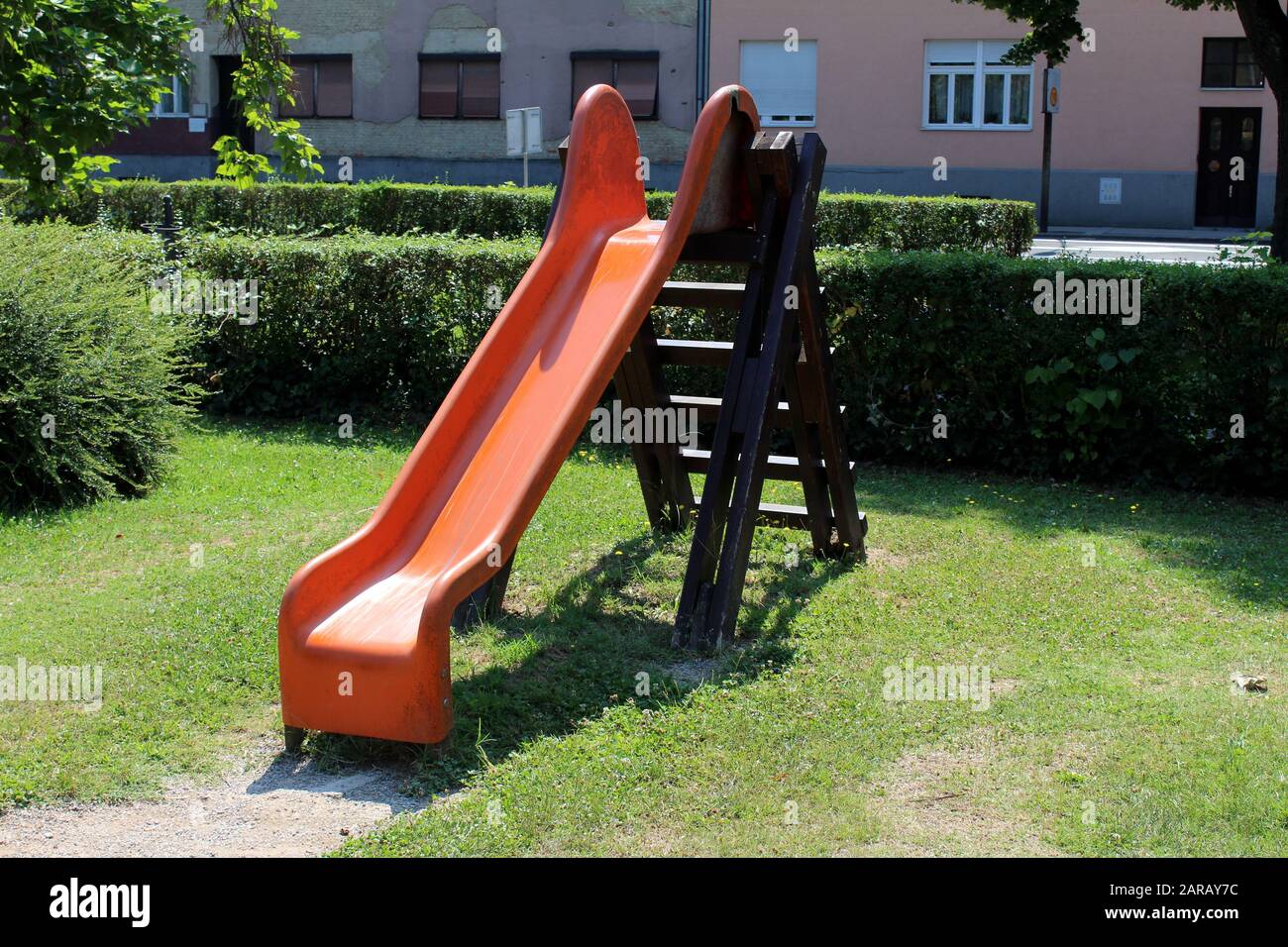 Vintage retro outdoor public playground equipment in shape of plastic ...