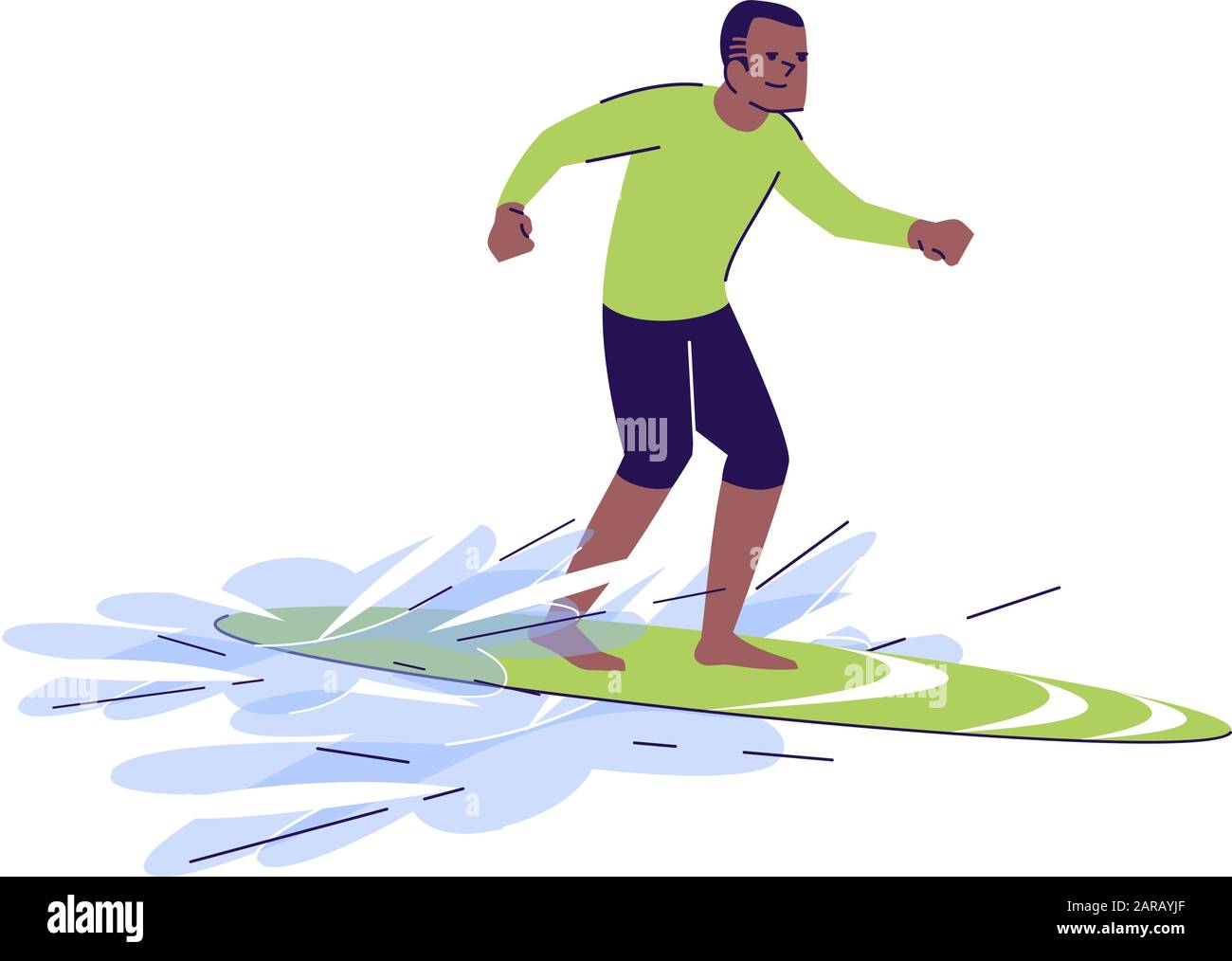 Surfing man flat doodle illustration. African American guy on surfboard ...