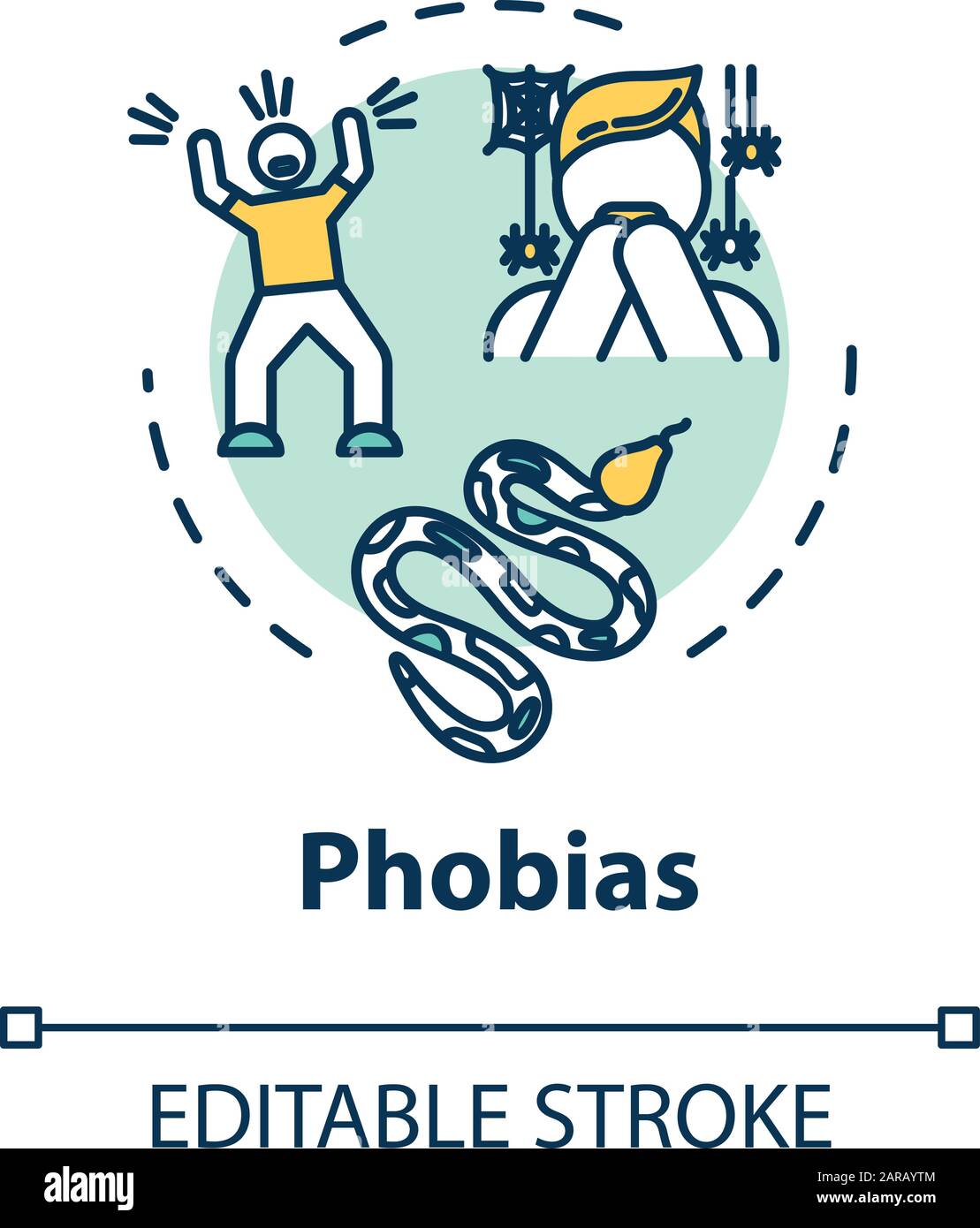 Phobias concept icon. Irrational fear reaction. Arachnophobia ...