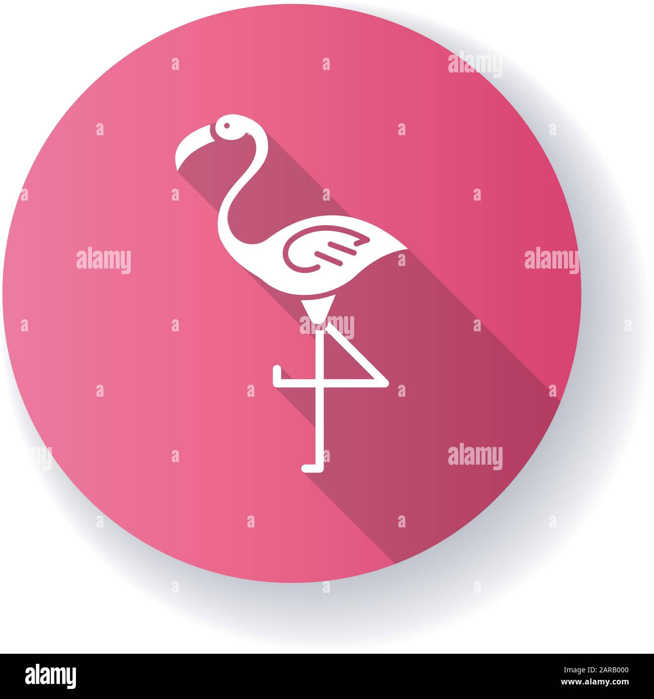 Flamingo pink flat design long shadow glyph icon. Exotic wild bird ...