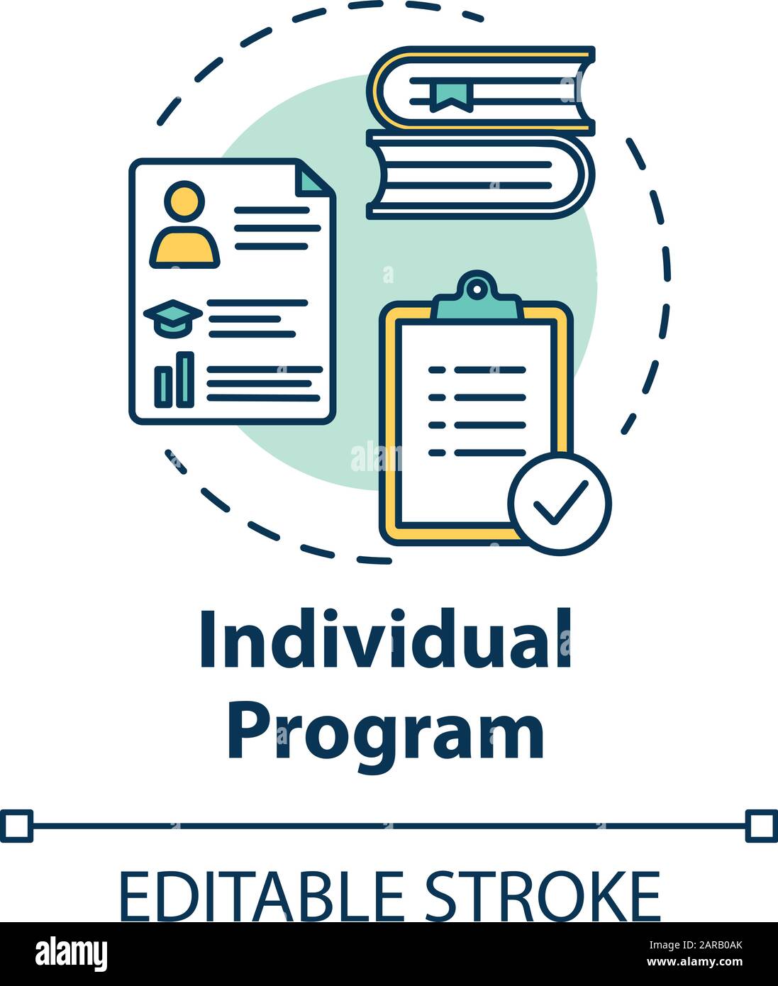Individual program concept icon. Academic studying. Documents and books ...