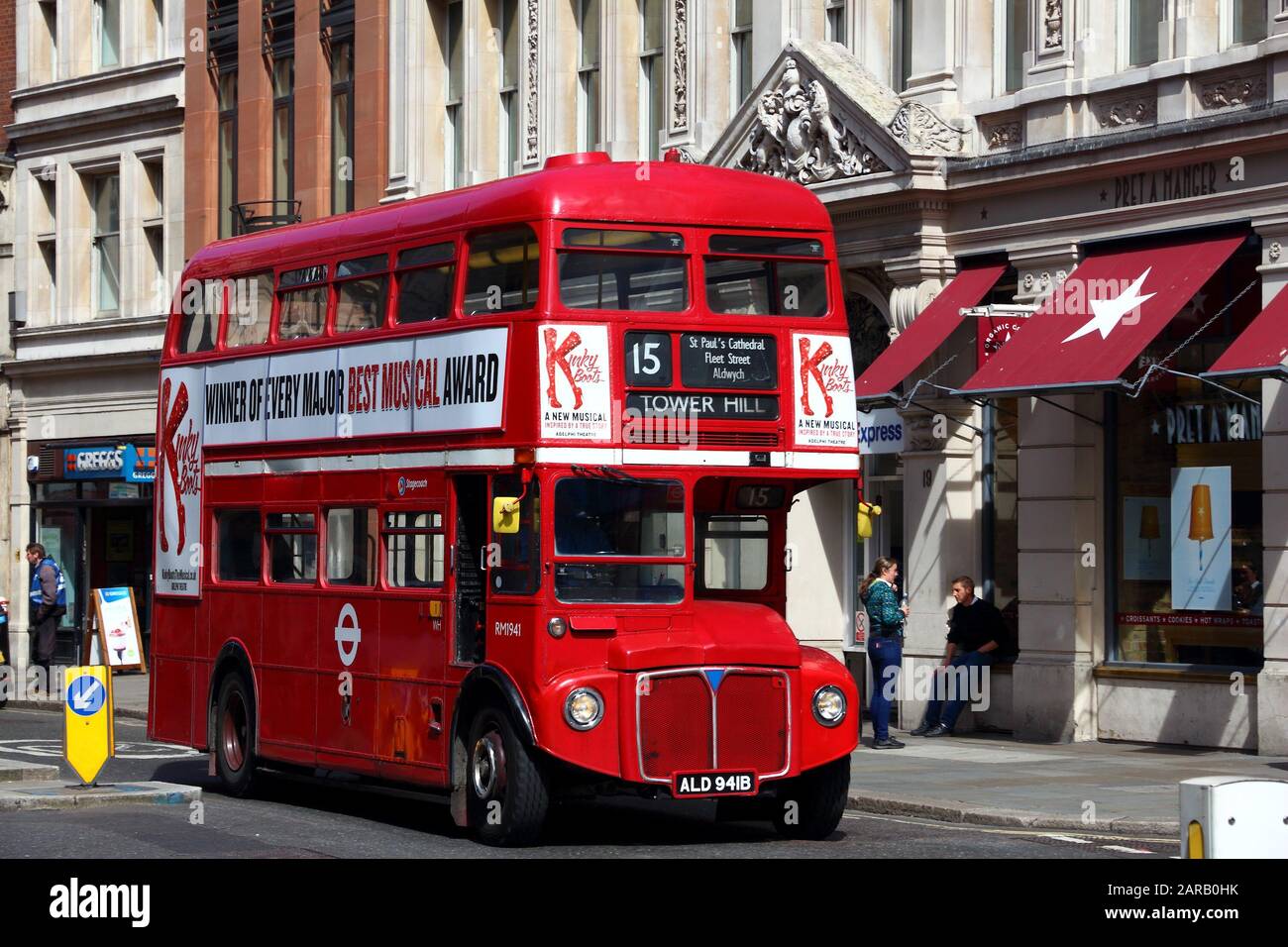 LONDON, UK - JULY 6, 2016: People ride a historical Routemaster double ...
