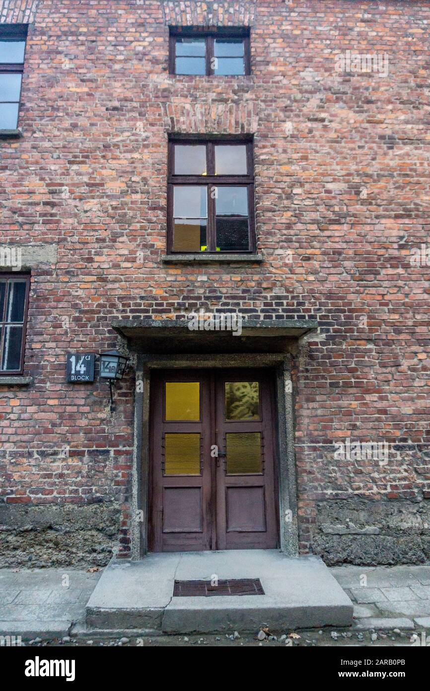 Block 14a Sign, Auschwitz concentration camp, Oświęcim, Poland Stock ...