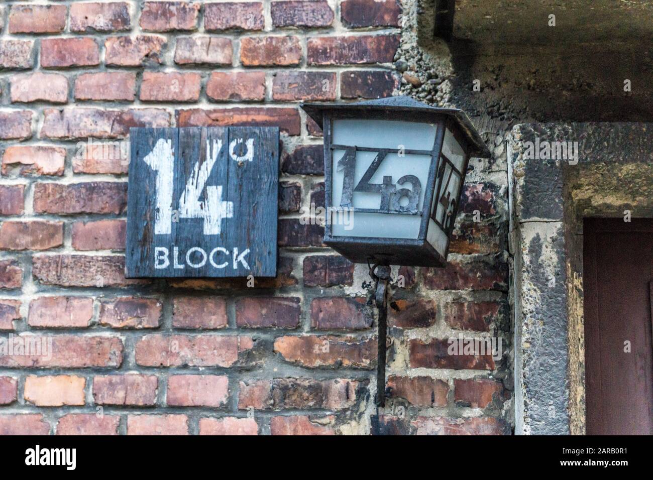 Block 14a Sign, Auschwitz concentration camp, Oświęcim, Poland Stock ...