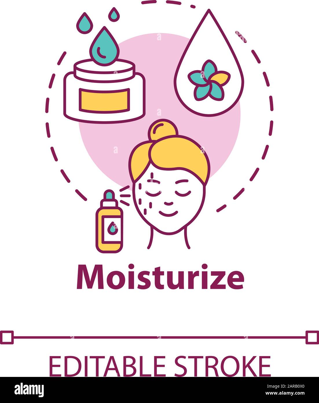 Moisturize skin, face care concept icon. Cosmetic products, moisturisers, skincare and beauty ...