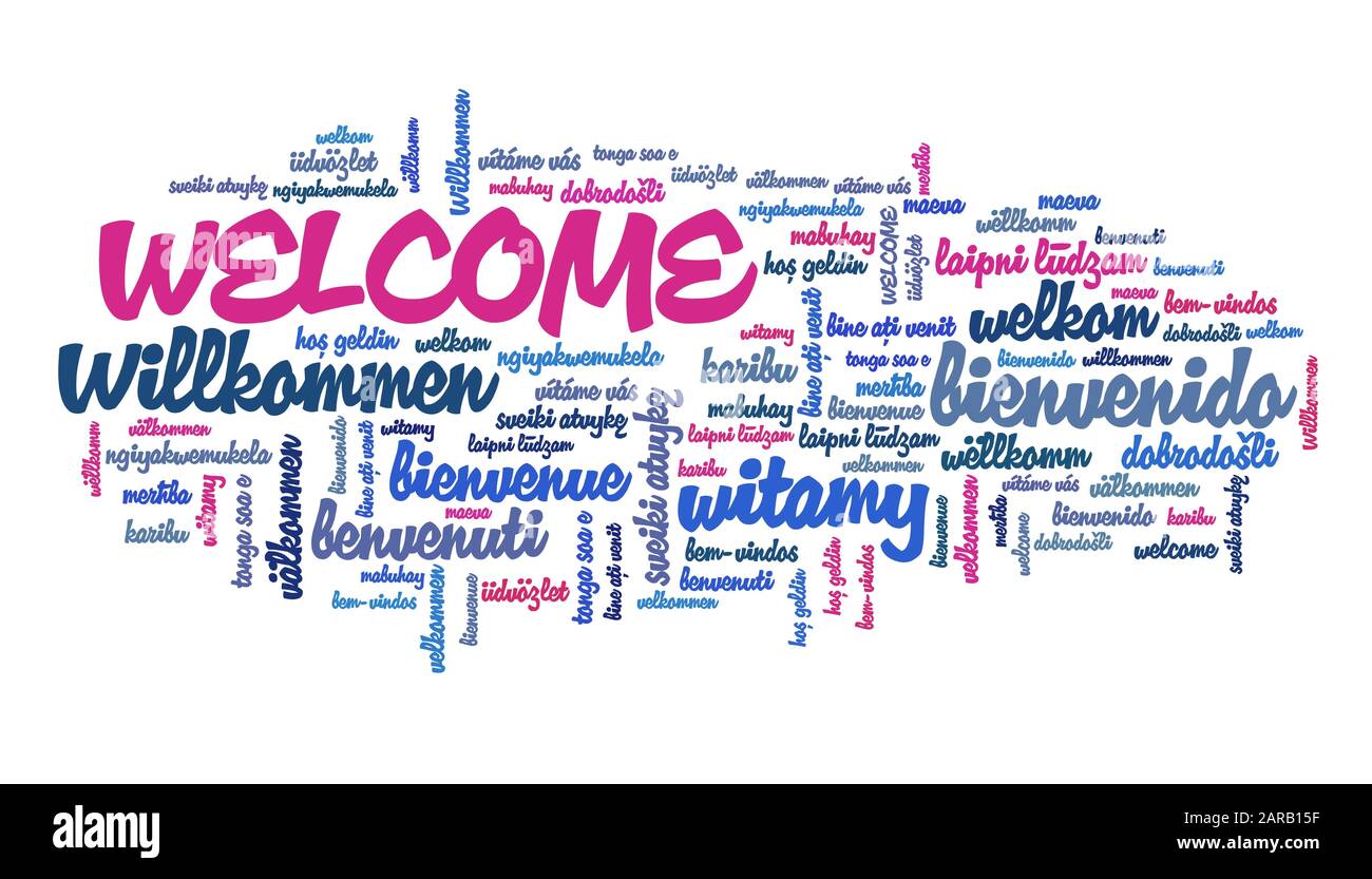 Welcome sign multiple language hi-res stock photography and images - Alamy