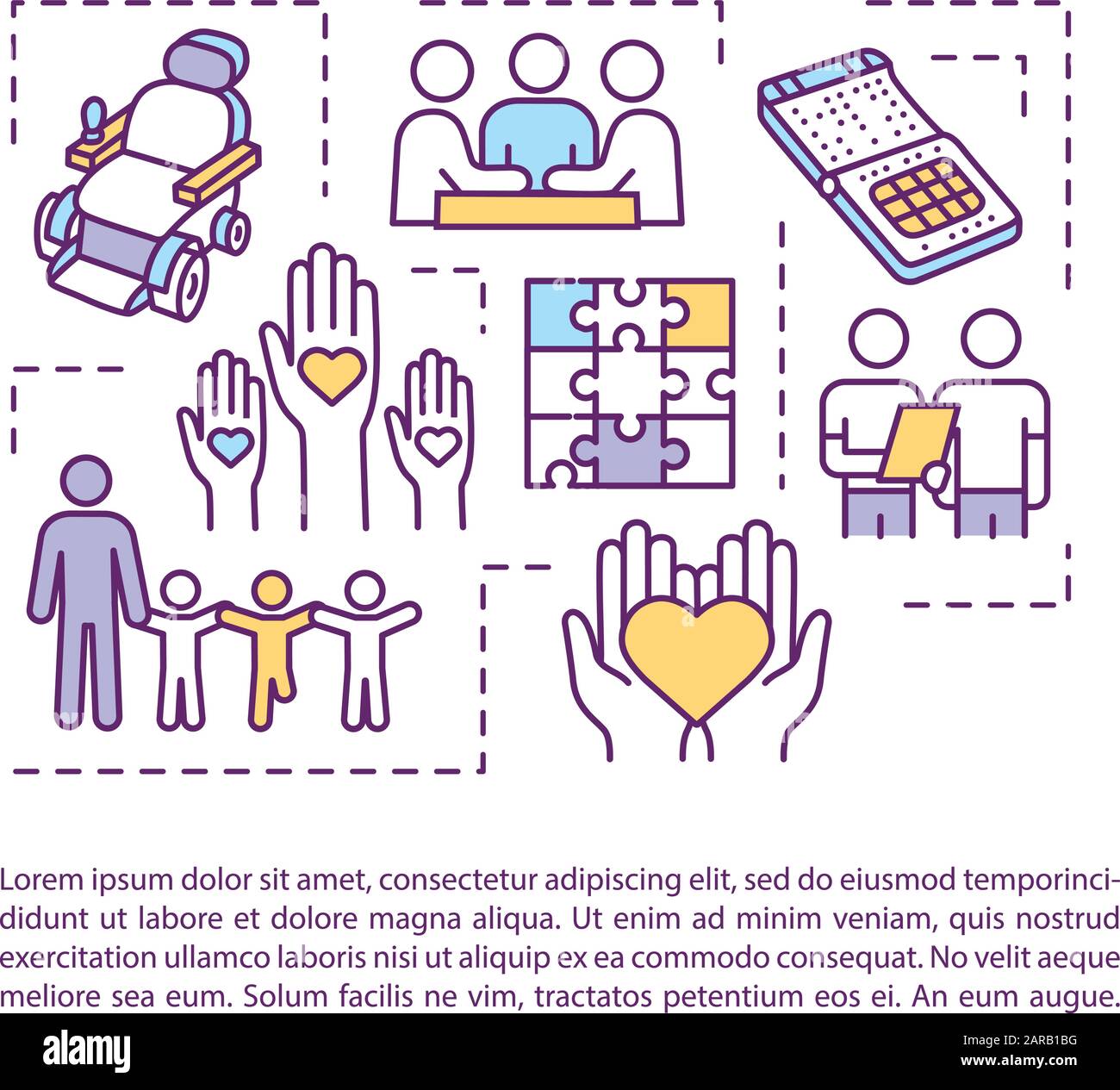 Inclusion concept icon with text. Equal access to education, medicine ...