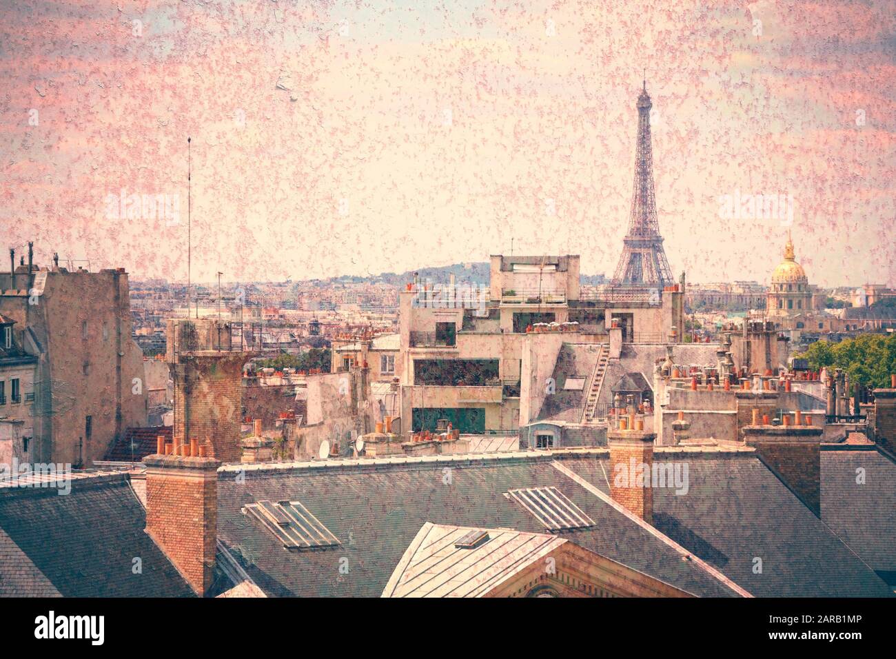 Vintage skyline of Paris, France - retro textured style Stock Photo - Alamy