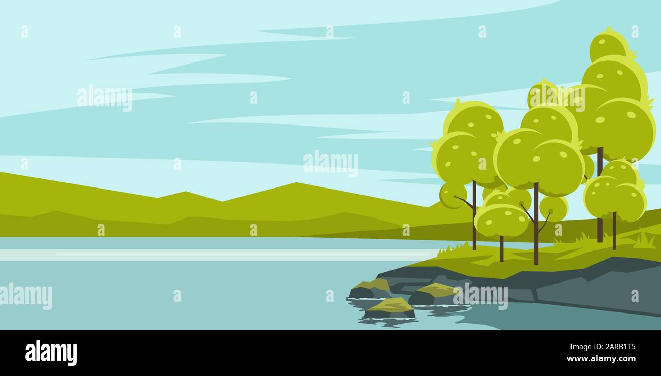 Summer landscape with lake Stock Vector Image & Art - Alamy