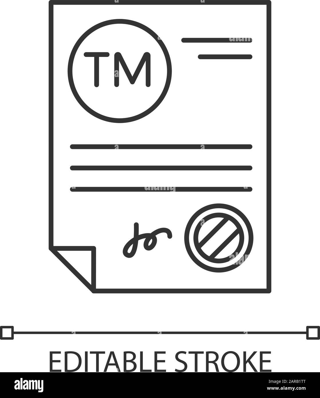 Trademark certificate pixel perfect linear icon. Certification mark ...