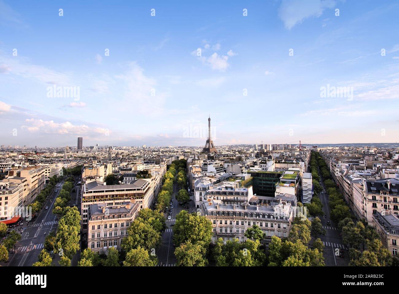 Paris city view with Eiffel Tower and Champs Elysees avenue Stock Photo ...