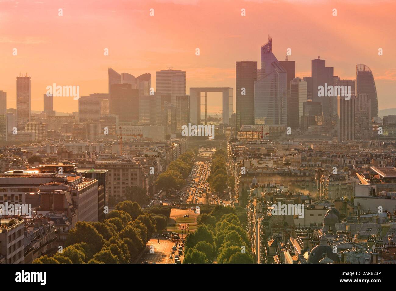 Skyline of La Defense sunset - modern skyscraper district in Paris ...