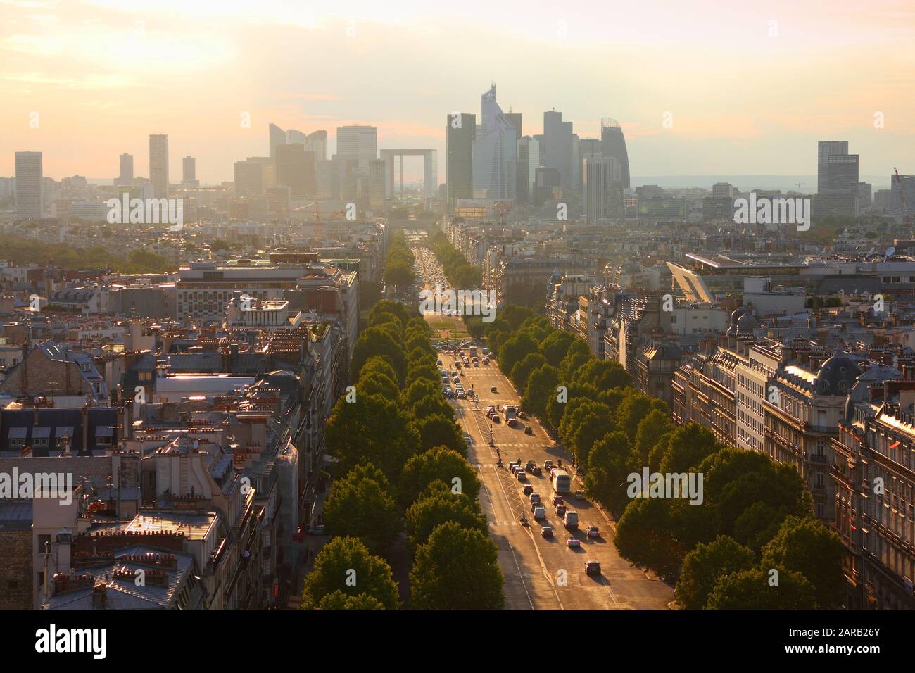 Skyline of La Defense sunset - modern skyscraper district in Paris ...