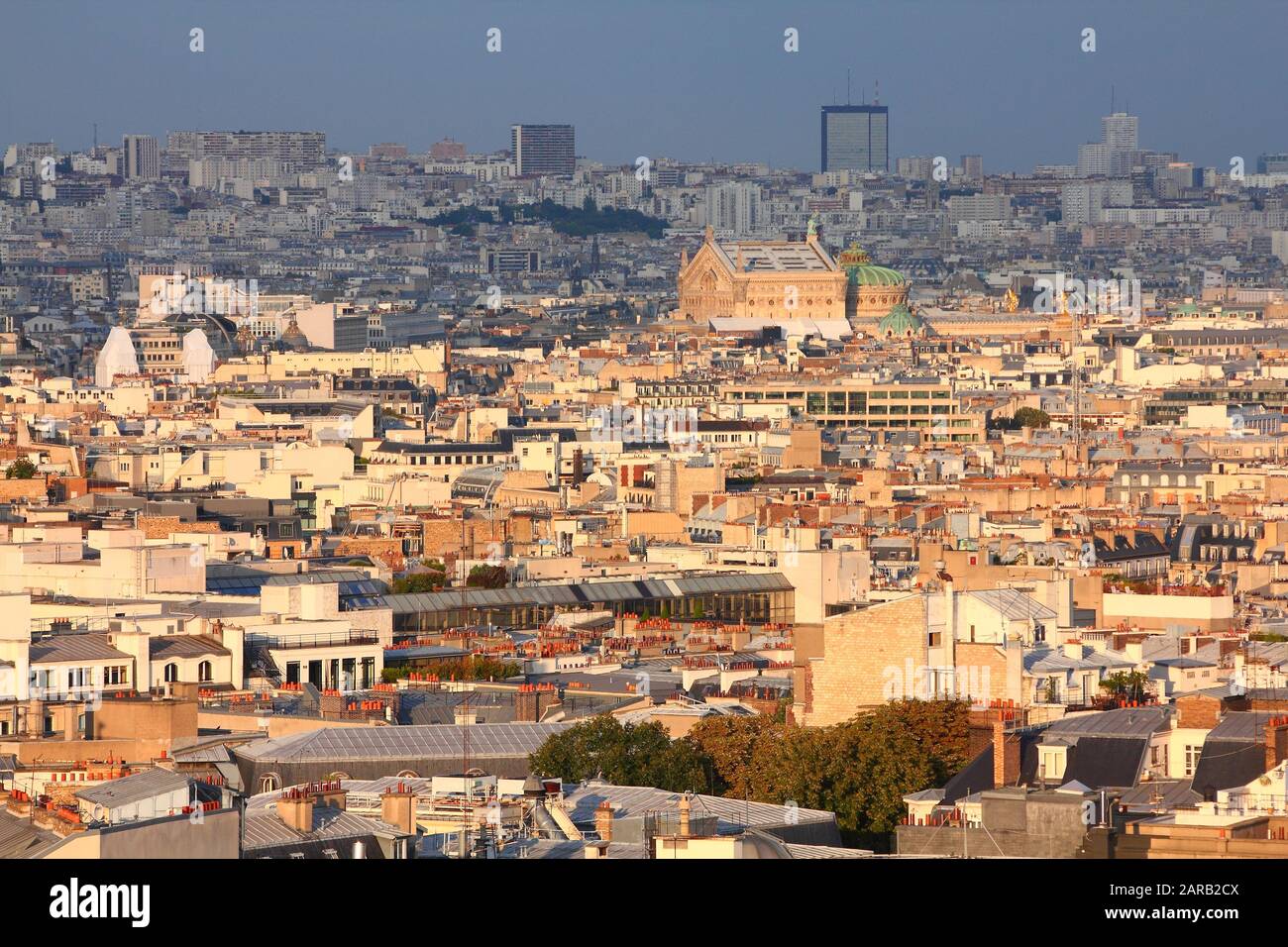 Paris city sunset view with 8th Arrondissement and Opera Garnier in ...