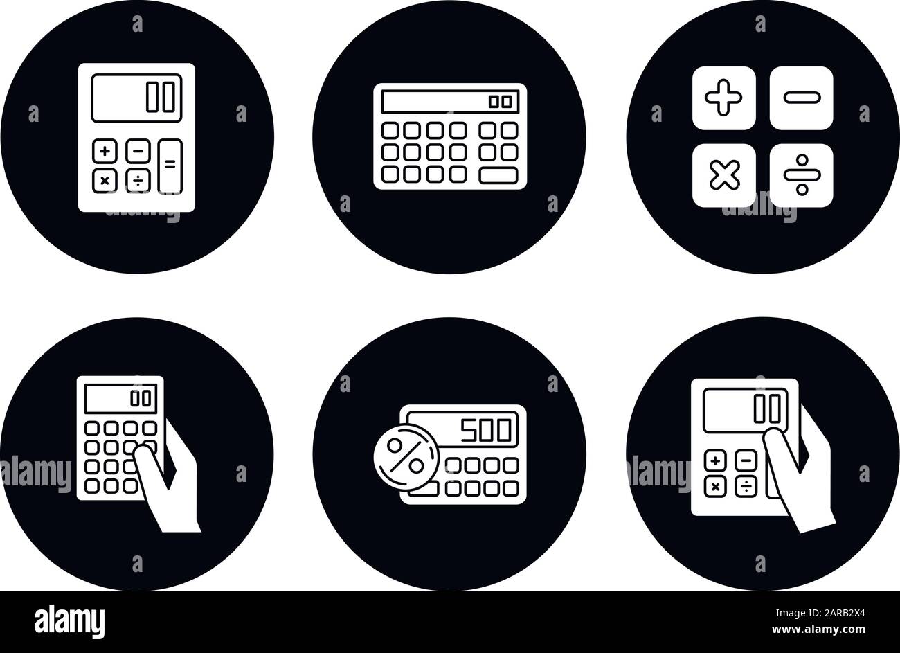 Pocket calculators glyph icons set. Mathematical calculation. Quick ...