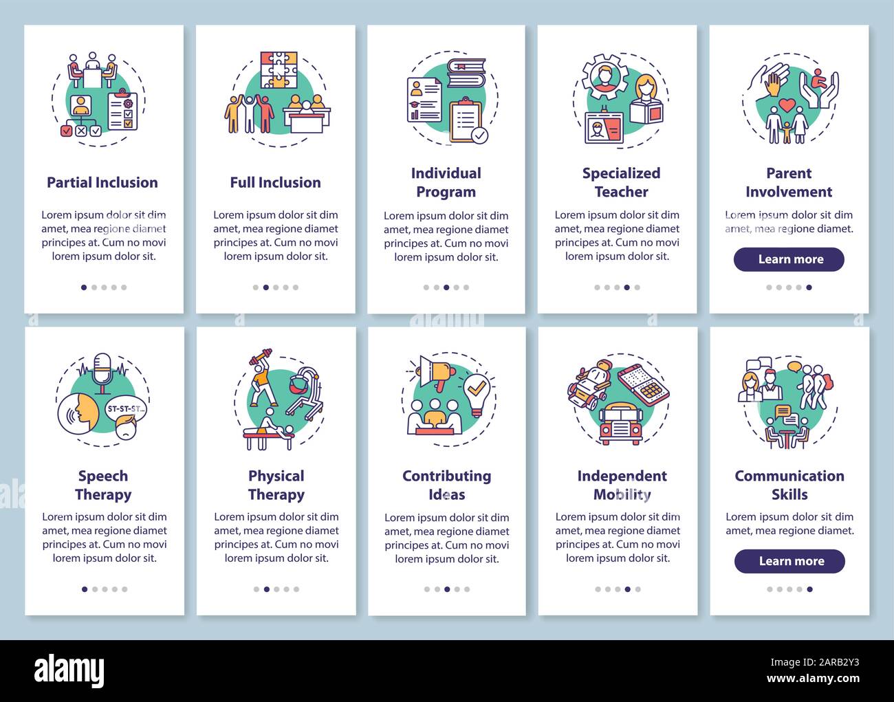 Inclusive program onboarding mobile app page screen with concepts set ...