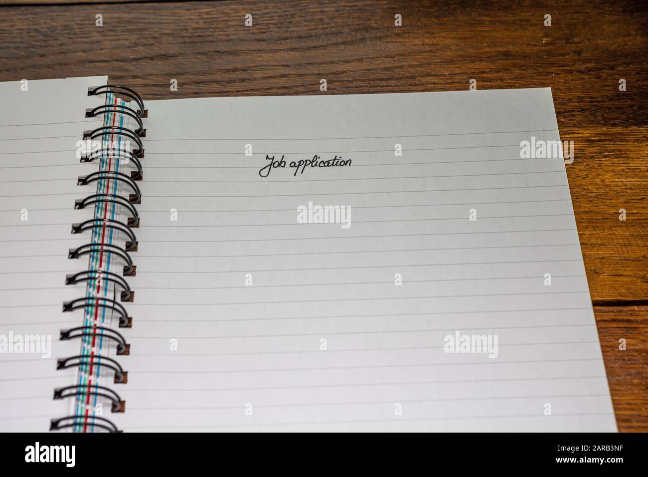 Job application, handwriting text on page of office agenda, office ...