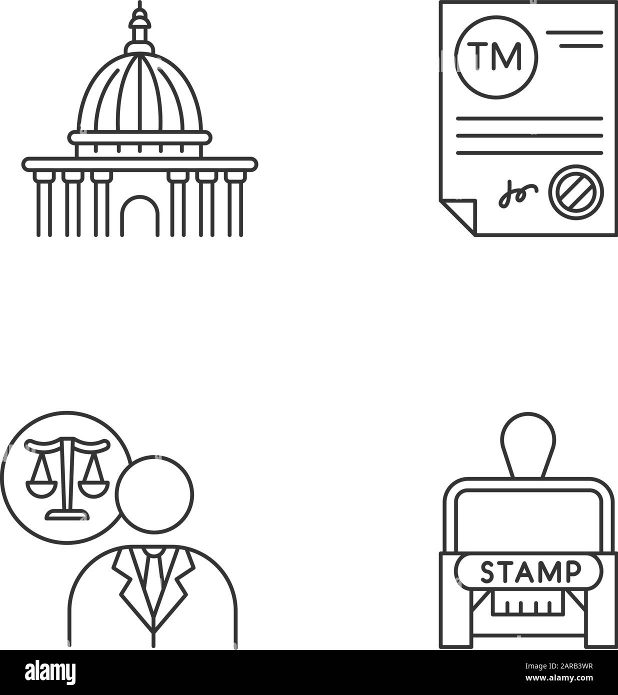 Notary services pixel perfect linear icons set. Trademark certificate ...