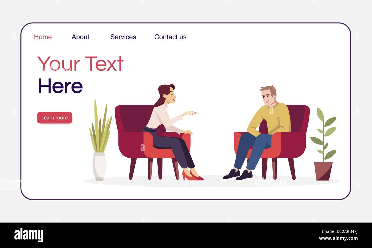 Therapy session landing page vector template. Couple in armchairs ...
