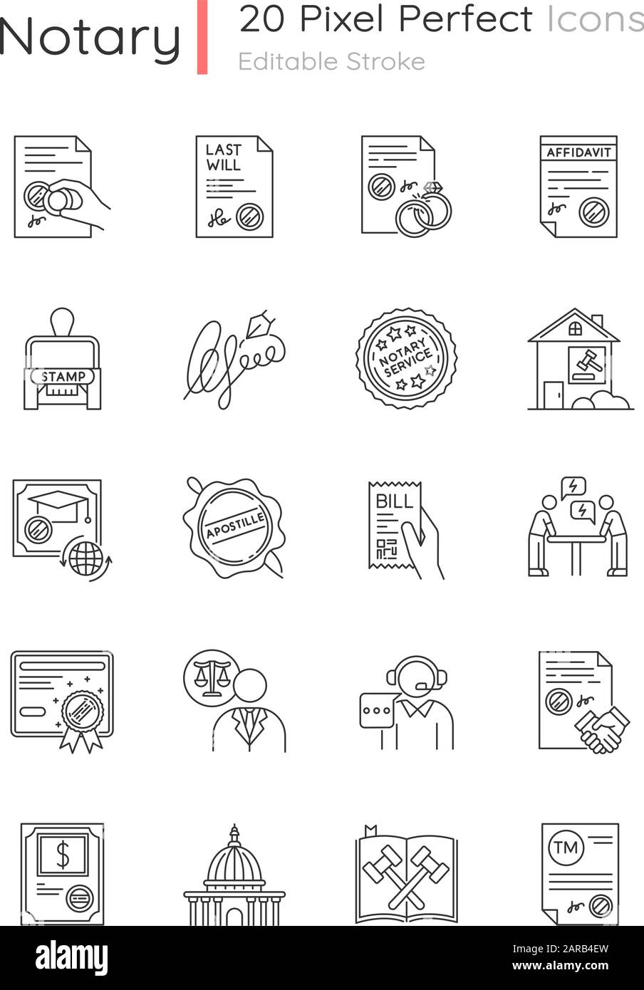 Notary services pixel perfect linear icons set. Apostille and ... Notary services pixel perfect linear icons set. Apostille and ...