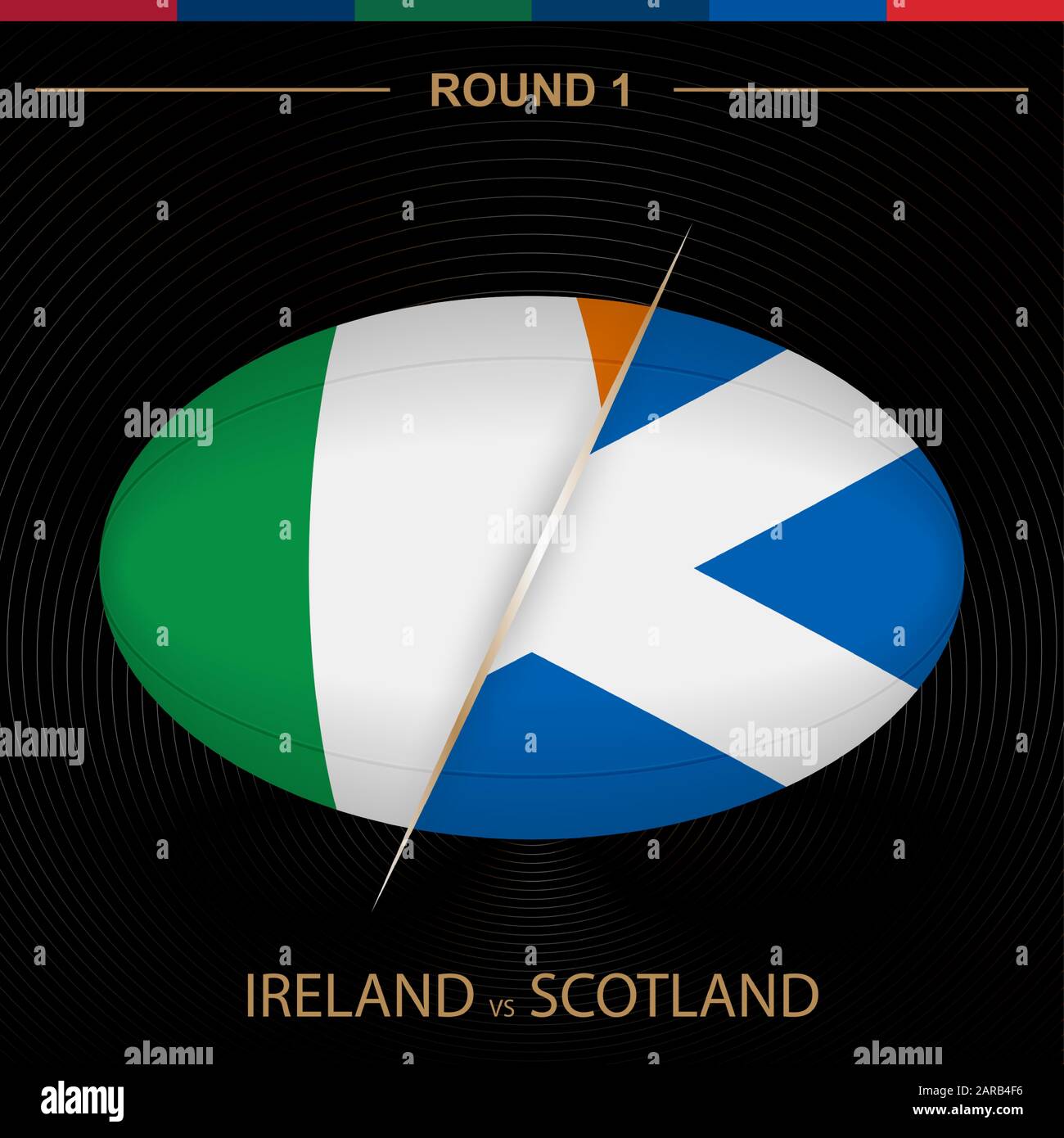 Ireland vs Scotland in Rugby Tournament round 1, ball shaped rugby icon ...