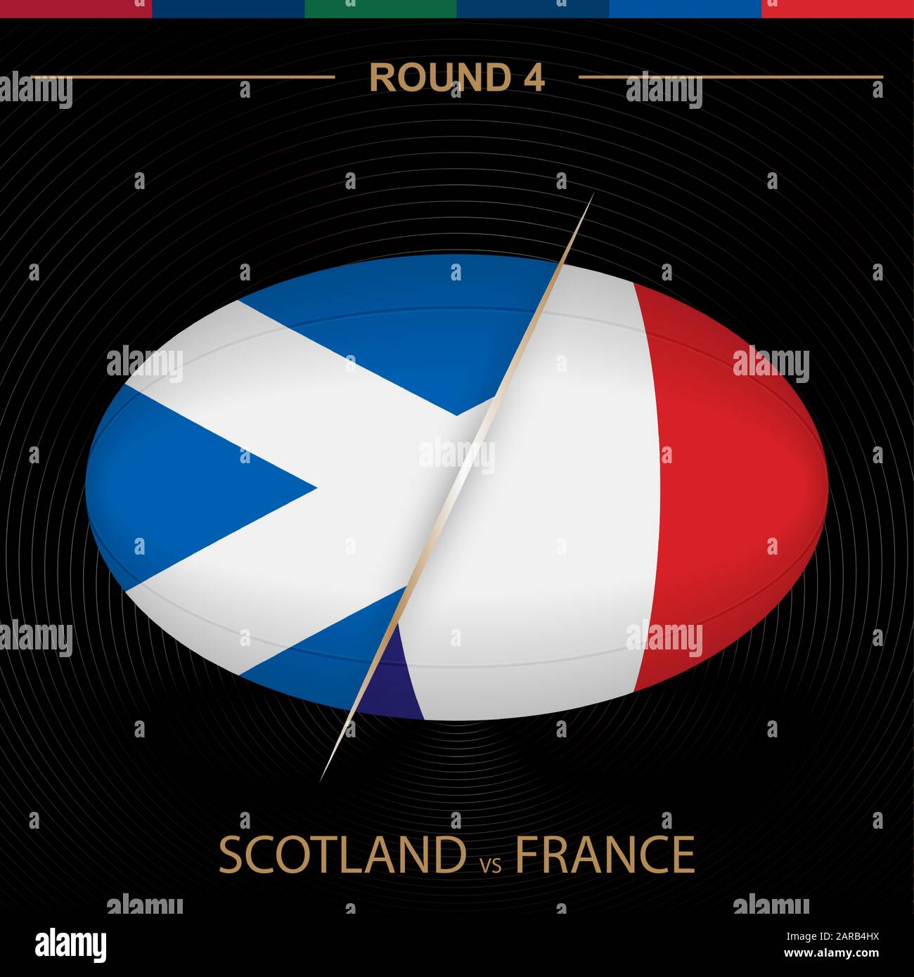 Scotland vs France in Rugby Tournament round 4, ball shaped rugby icon ...