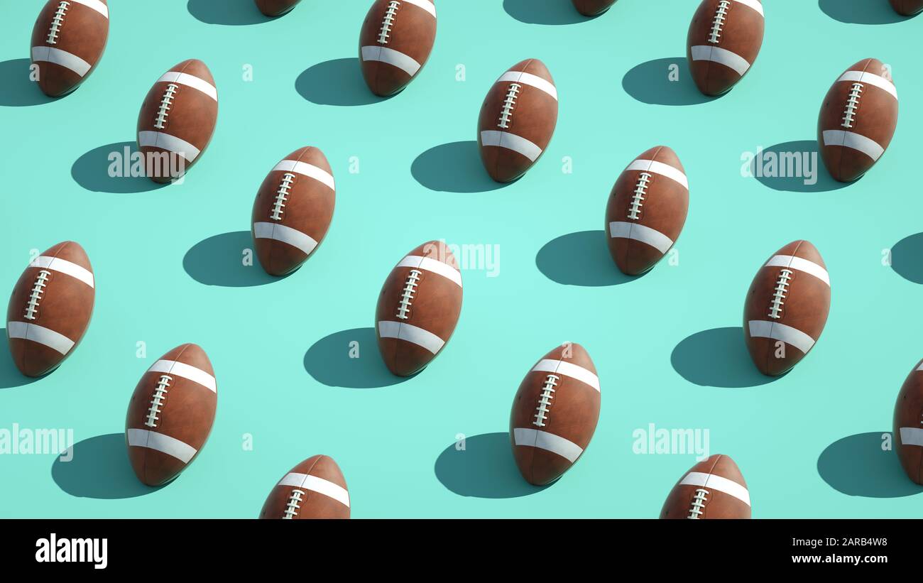 Multiple american football ball on a colored background - 3d ...