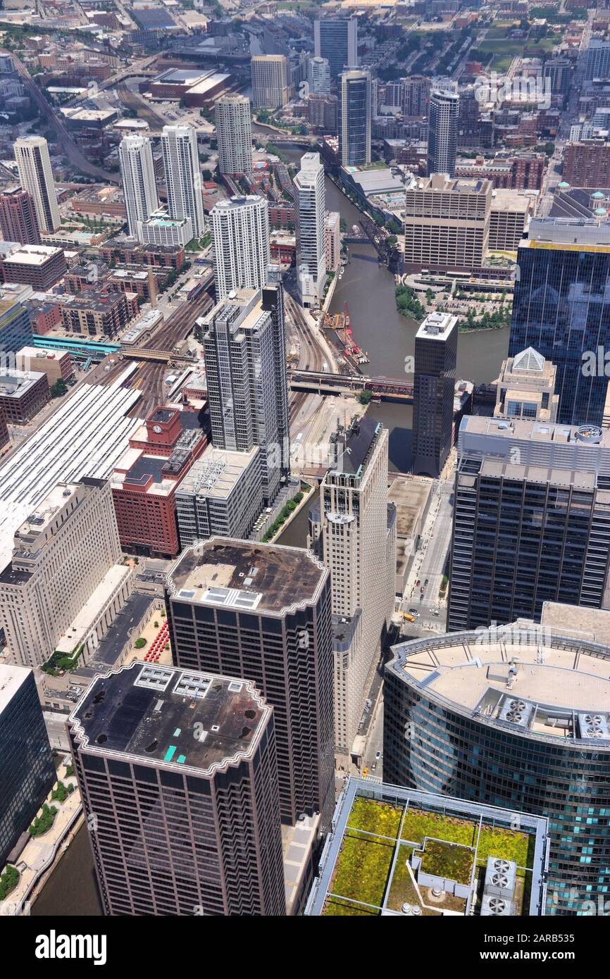 Downtown Chicago aerial view - cityscape of The Loop. United States ...
