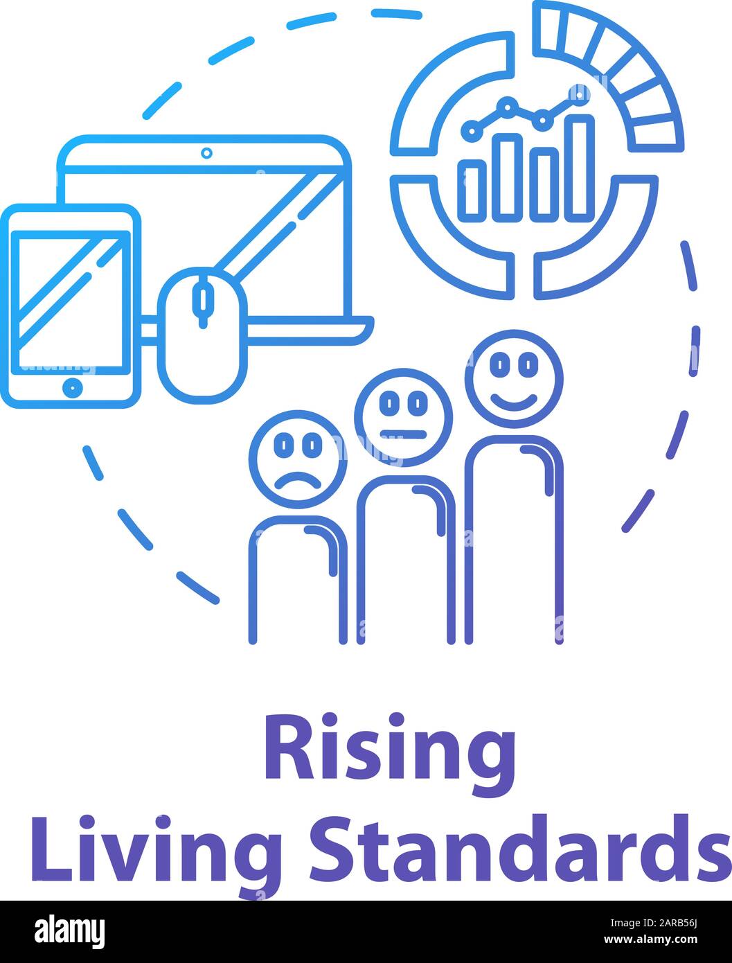 Rising living standards concept icon. Level of goods and services ...