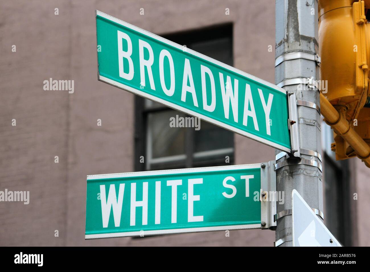 New York City, USA - Broadway and White Street intersection sign Stock ...