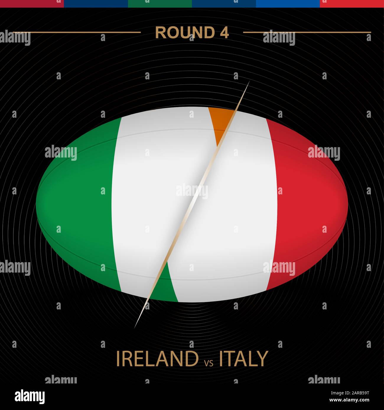 Ireland vs Italy in Rugby Tournament round 4, ball shaped rugby icon on ...