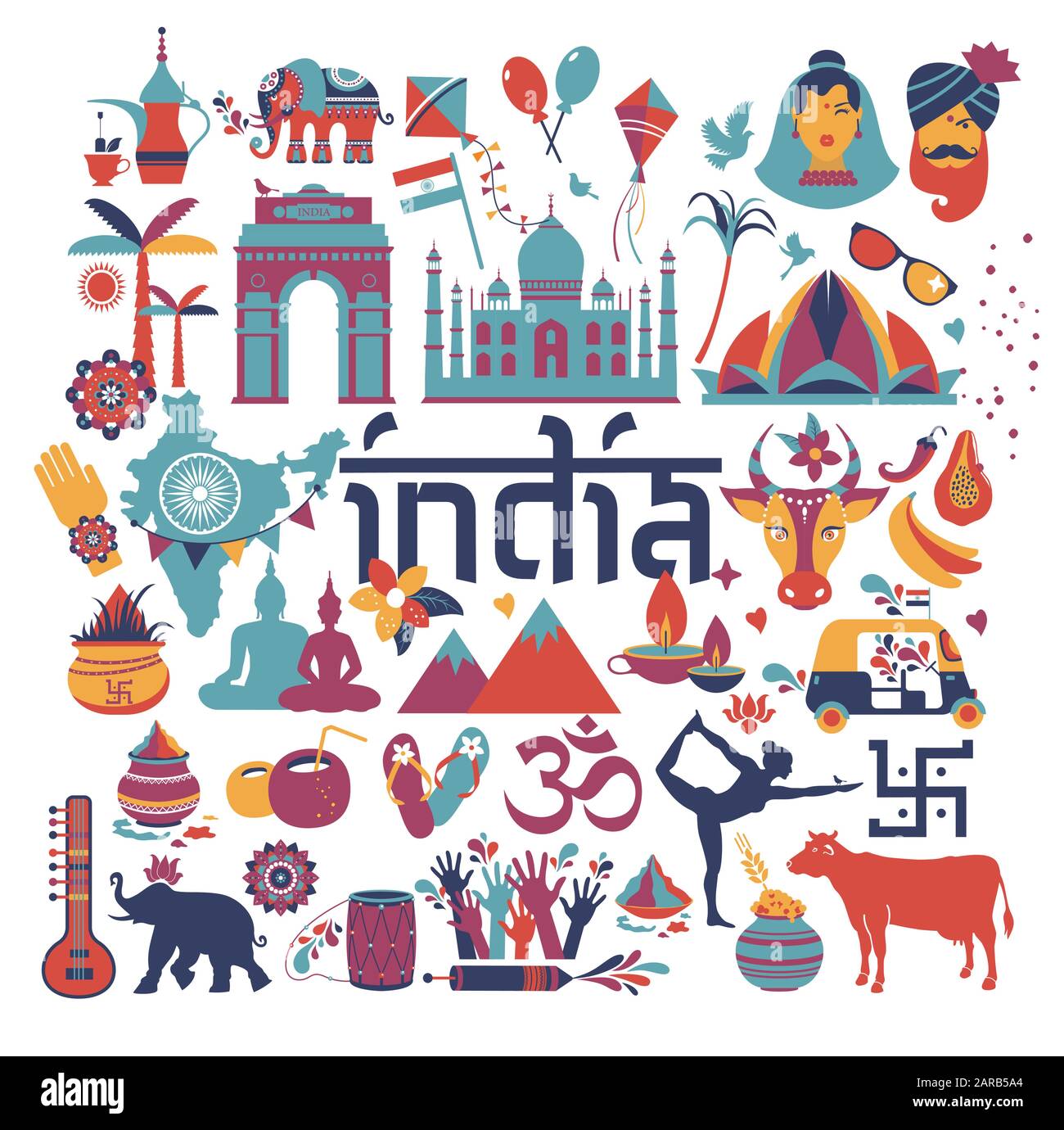 India set Asia country vector Indian architecture Asian traditions ...