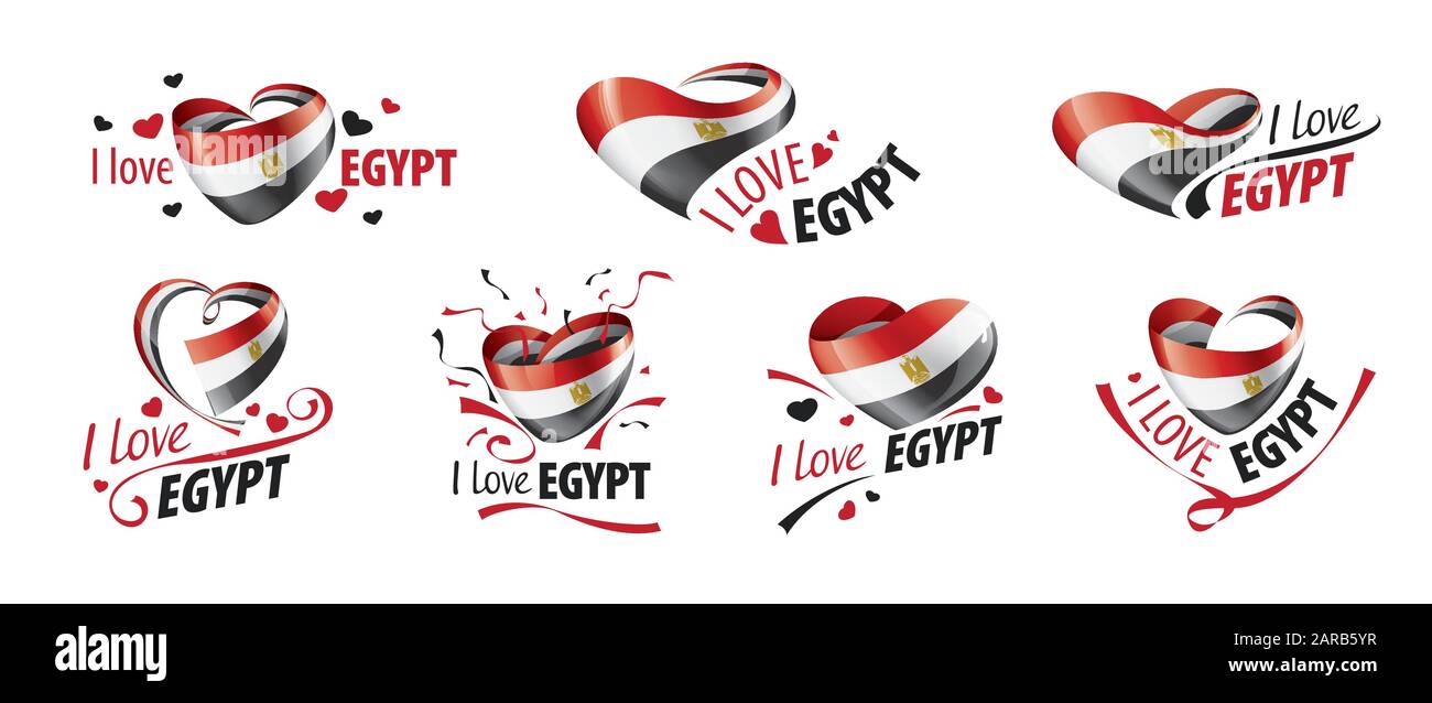 National flag of the Egypt in the shape of a heart and the inscription ...