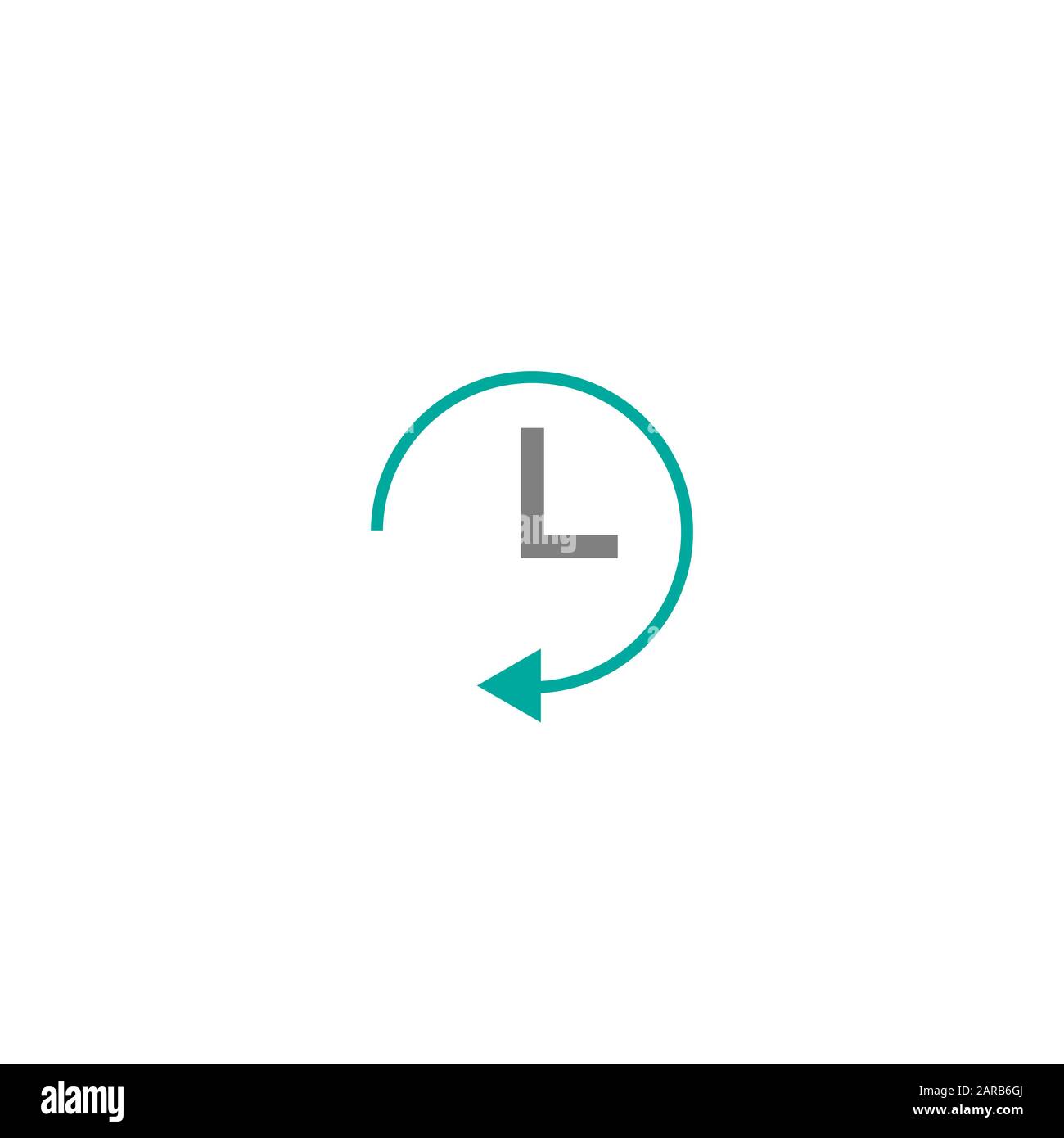 blue clock with and round arrow. Flat icon isolated on white. Repeat ...