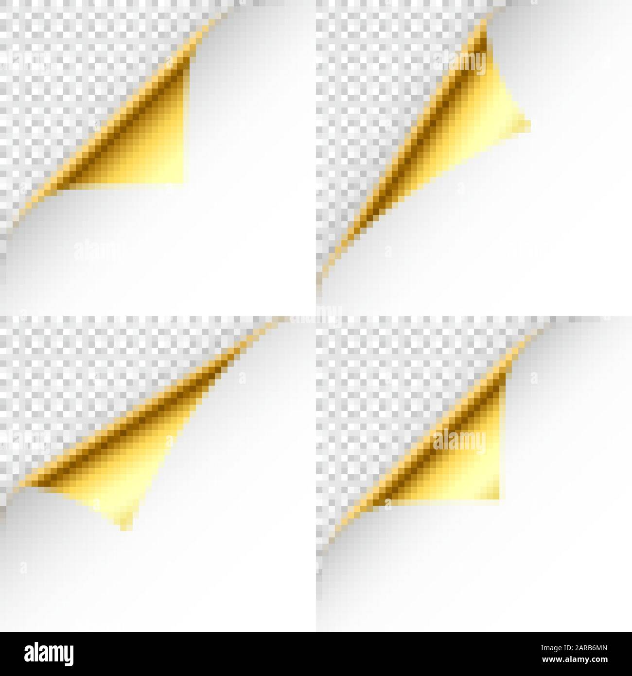 Realistic golden curled page corner set. Greeting card design element ...