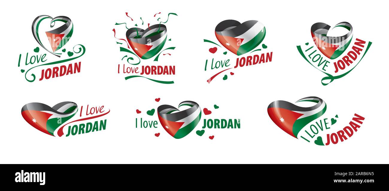 National flag of the Jordan in the shape of a heart and the inscription ...