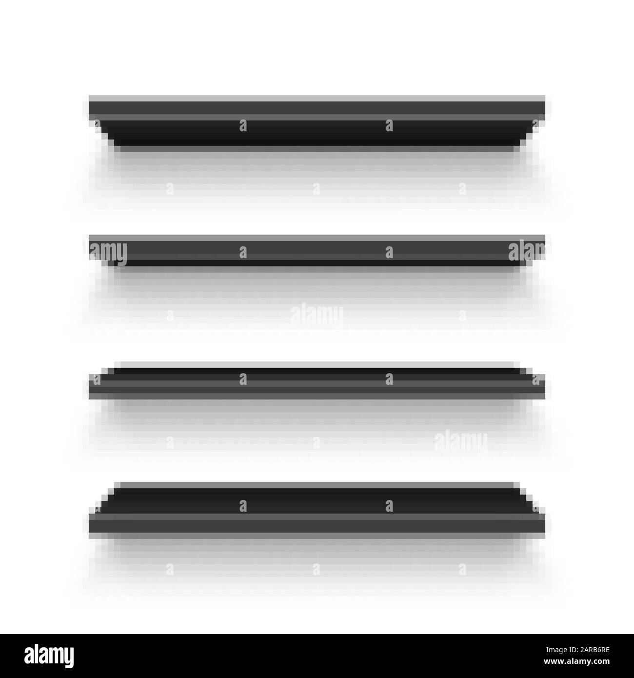 Realistic black wall shelf collection isolated on white background ...