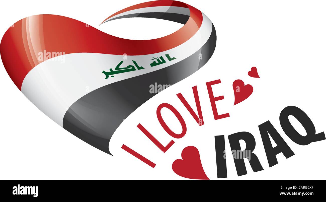 National flag of the Iraq in the shape of a heart and the inscription I ...