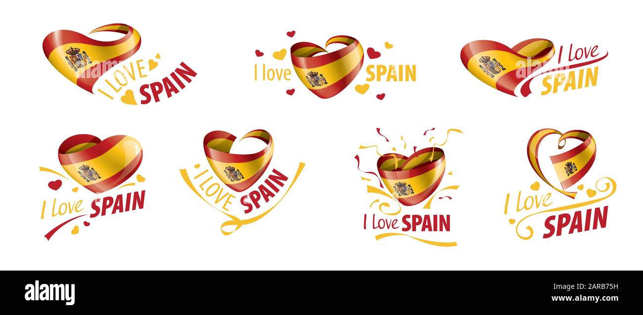 National flag of the Spain in the shape of a heart and the inscription ...